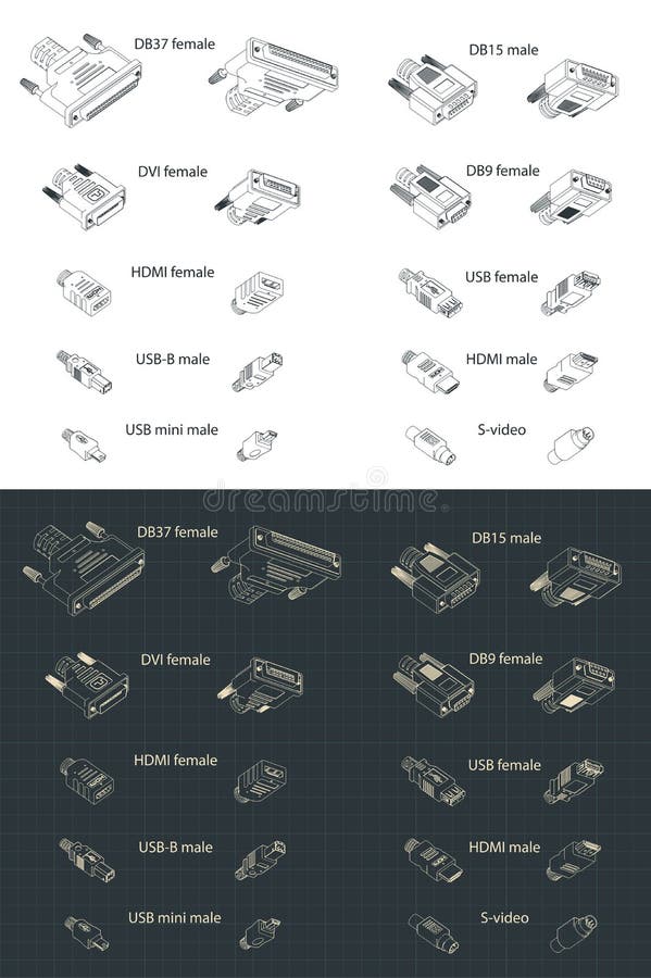 Interface Plug and Sockets Isometric Drawing Stock Vector ...