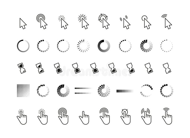 Interface Progress Cursor Pointer Mouse Click Arrow Connection Loading And Pointing Hand Web 2215