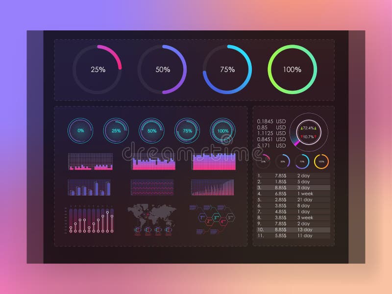 Interface Screen with Colored Infographic Digital Illustration. Stock ...