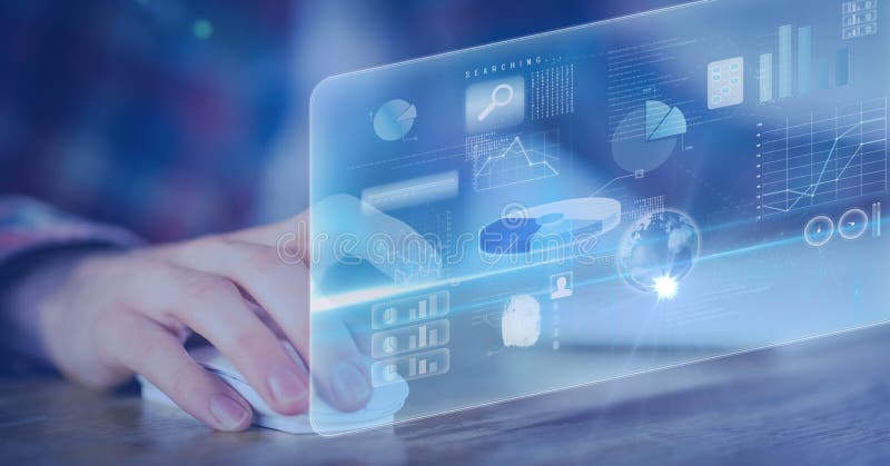 Interface Showing Information and Statistics with Hands of Woman Using ...