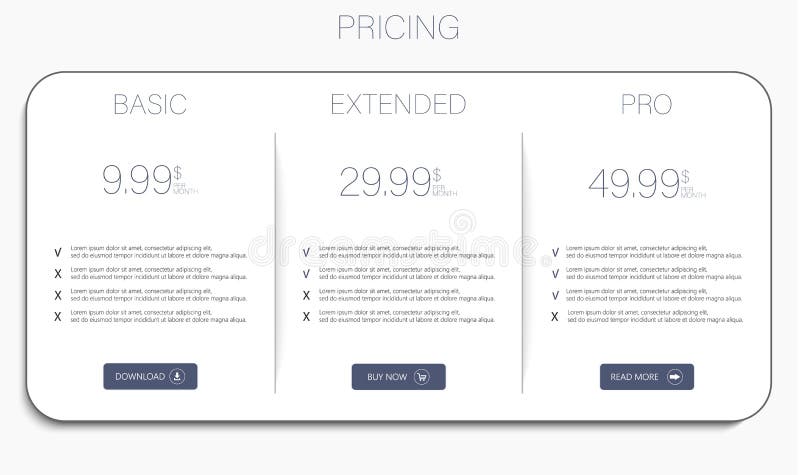 Price List, Hosting Plans and Web Boxes Banners Design. Three Tariffs ...