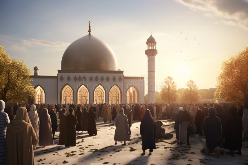Interfaith Event Outside a Mosque Emphasizing. Generative Ai Stock ...