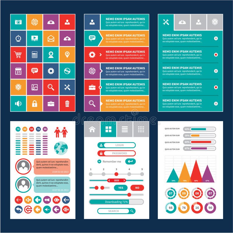 Interfaz Móvil Plano - Elementos Del Diseño Ilustración del Vector ...