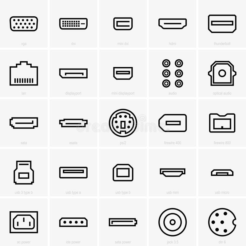 DisplayPort I Mini DisplayPort Ikony Ilustracja Wektor - Ilustracja ...