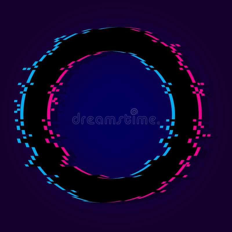 Interference Circle Icon.Colorful Glitch Round. Dark Blue Background ...