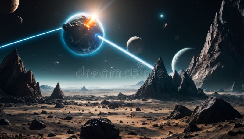 Intergalactic Clash Over Alien Desert Stock Image - Image of universe ...