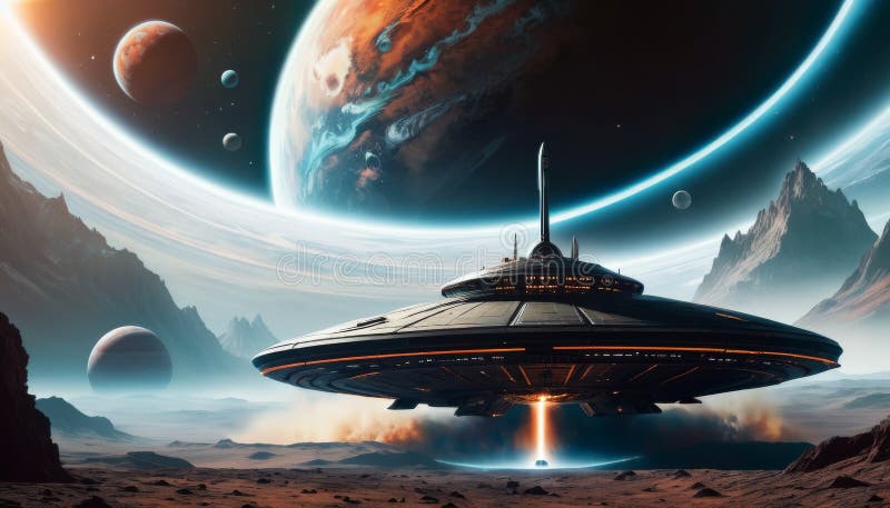 Intergalactic Space Station Orbiting Planets Stock Photo - Image of ...