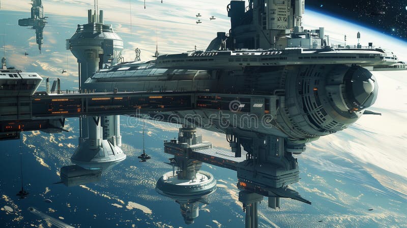 Intergalactic Spaceship Docking at a Space Station Stock Illustration ...