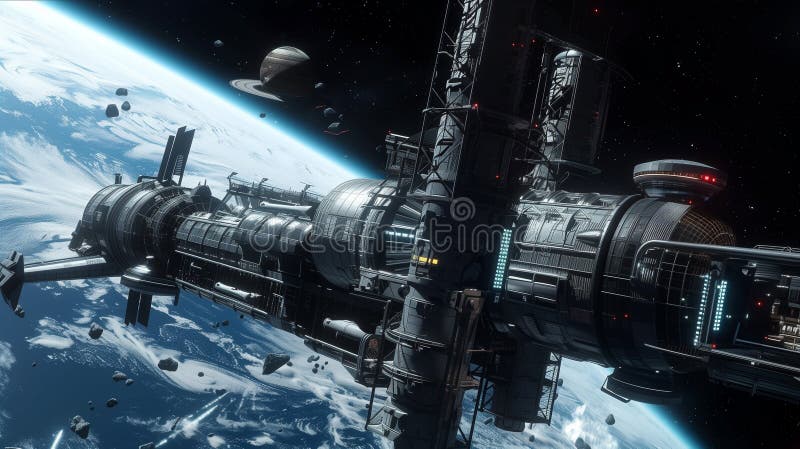 Intergalactic Spaceship Docking at a Space Station Stock Illustration ...