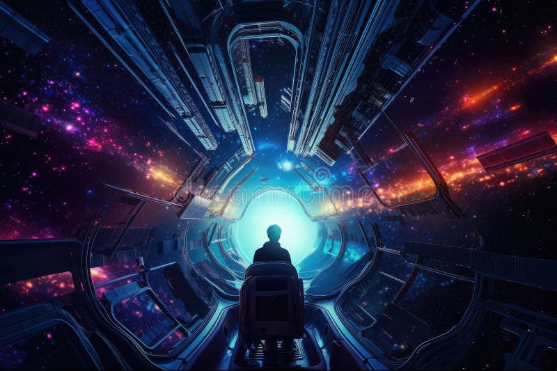Intergalactic Traveler Floating Through Space In Their Spaceship Exploring New Worlds Stock