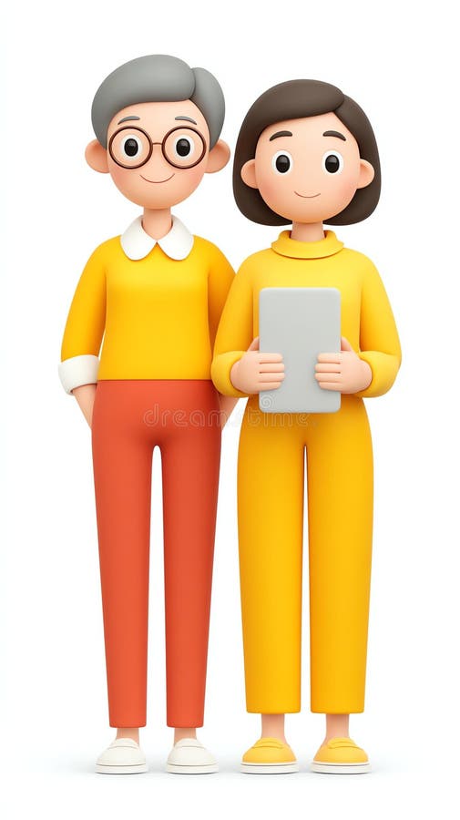 Intergenerational Teamwork Concept, a Cartoon Representation of Two ...