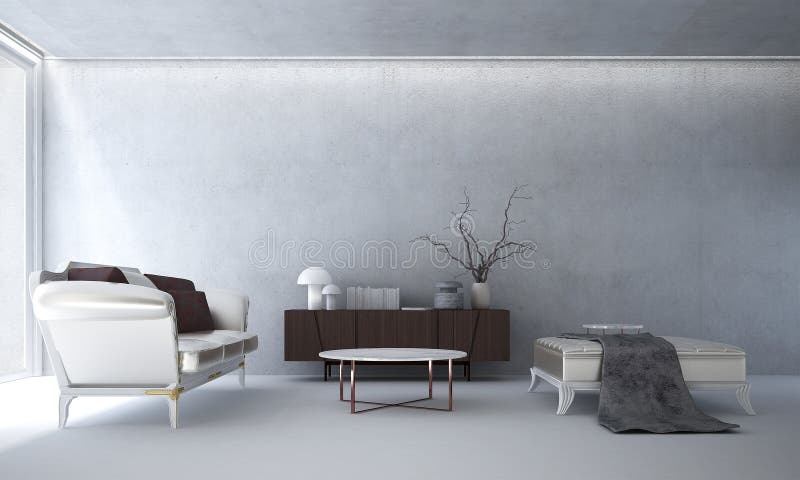 The Interior Design of Lounge and Living Room and White Concrete Wall ...