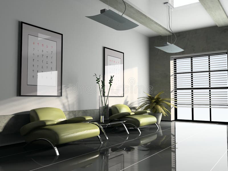 Office Interior 3D Rendering Stock Illustration - Illustration of ...