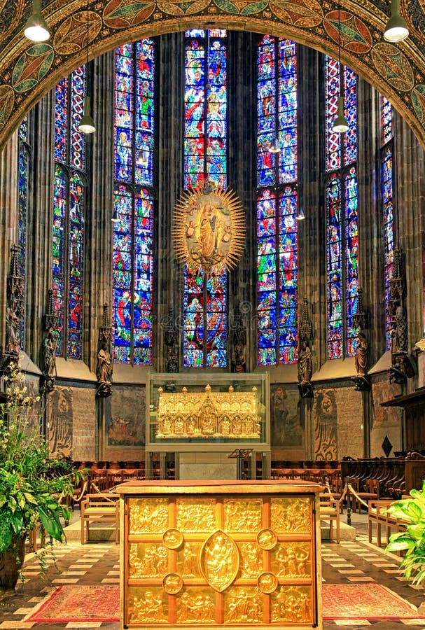 Interior of Aachen Cathedral, Germany Stock Image - Image of decorated ...