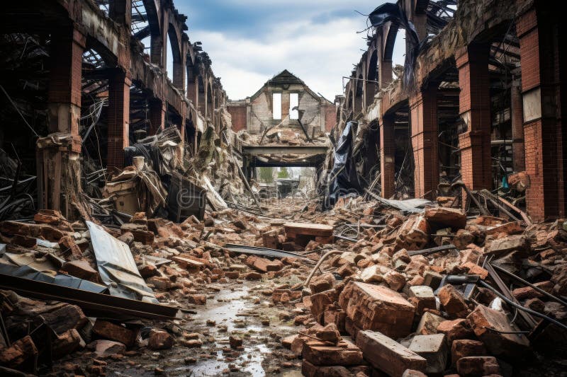 Interior of Abandoned Brick Building with Debris and Decayed Walls ...