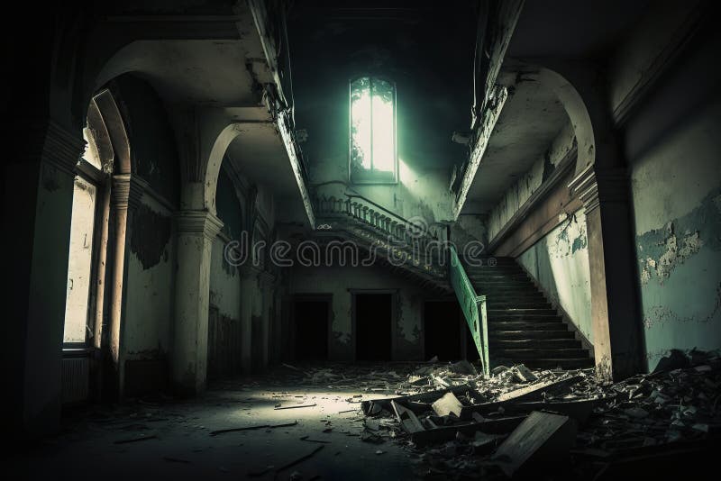Interior of an Abandoned Building Stock Illustration - Illustration of ...