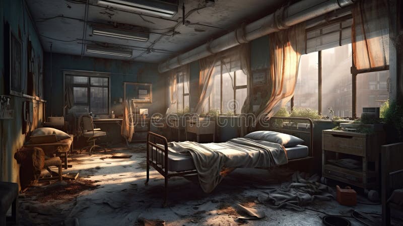 Interior of Abandoned Hospital. Generative AI Stock Illustration ...