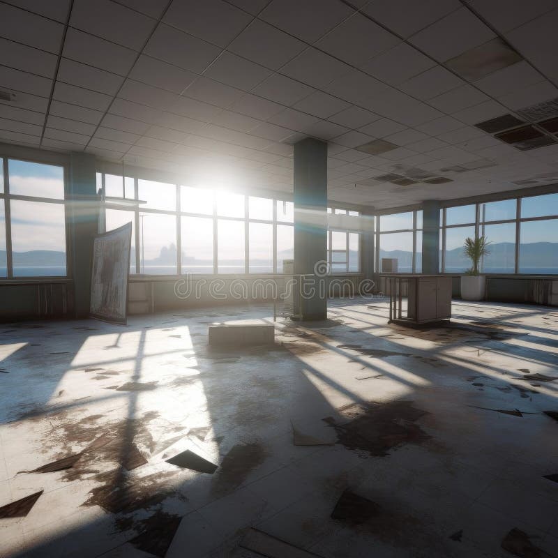 Interior of an Abandoned Office Building with a Large Window Stock ...