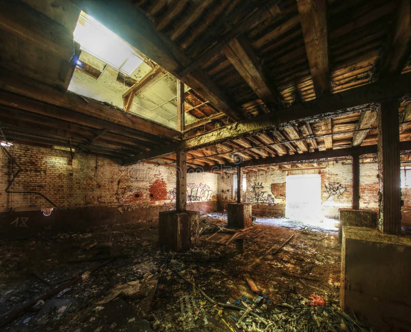 Interior of an Abandoned Storage Building with Bright Daylight Coming ...