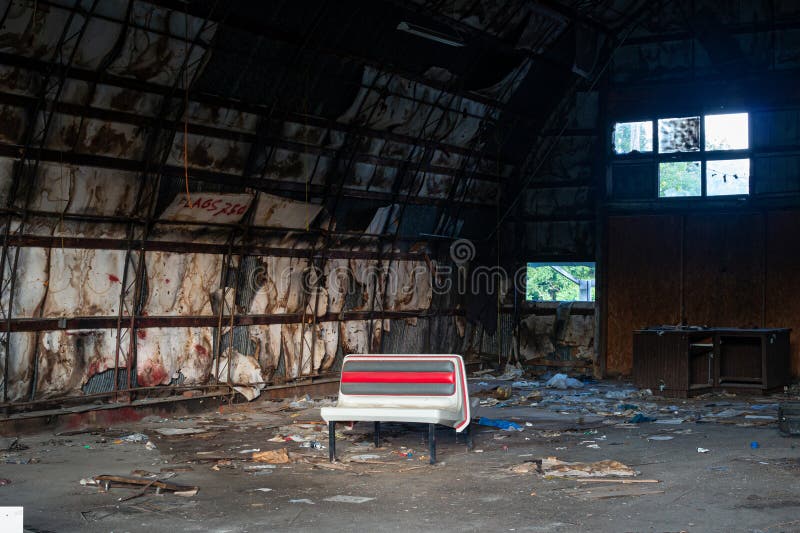 Interior of Abandoned Warehouse with Retro Bench in Daylight Editorial ...