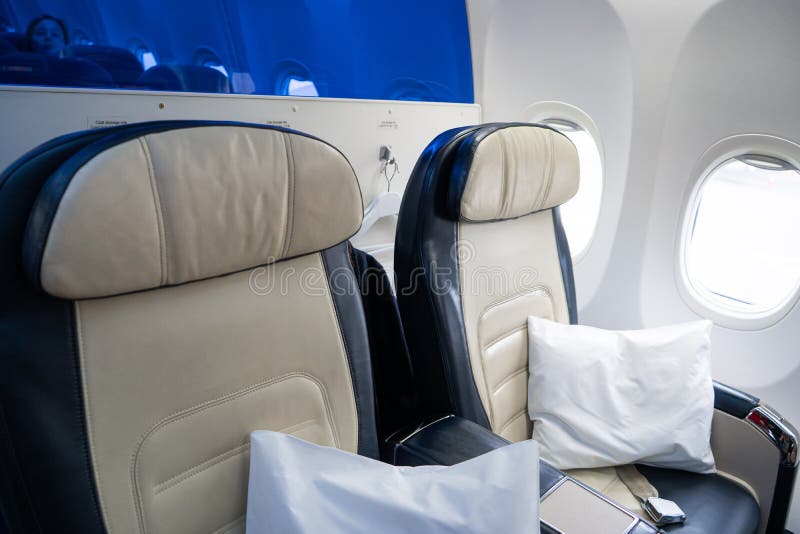 The Interior of the Aircraft. Empty Airplane Cabin Stock Photo - Image ...