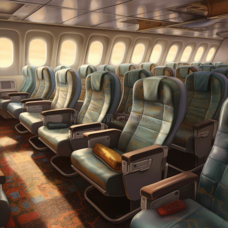 Interior of Airplane with Empty Seats, Created Using Generative Ai ...
