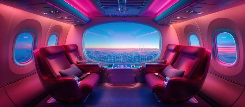 Interior of Airplane with Two Red Seats Stock Image - Image of ...