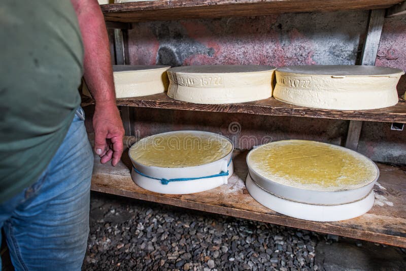 Interior of an Alpine Hut with Typical Forms of Local Cheese Stock ...