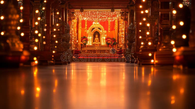 The Interior of an Ancient Asian Shrine, Illuminated by a Soft, Blurred ...