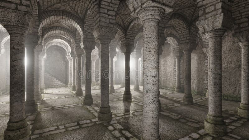 Interior of an Ancient Castle with Columns Stock Illustration ...