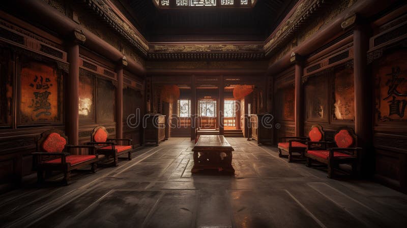Interior of an Ancient Chinese Temple. 3D Rendering Stock Illustration ...