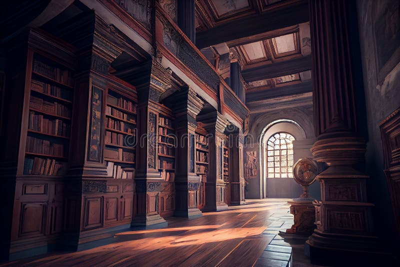 Interior of Ancient Library Stock Illustration - Illustration of house ...