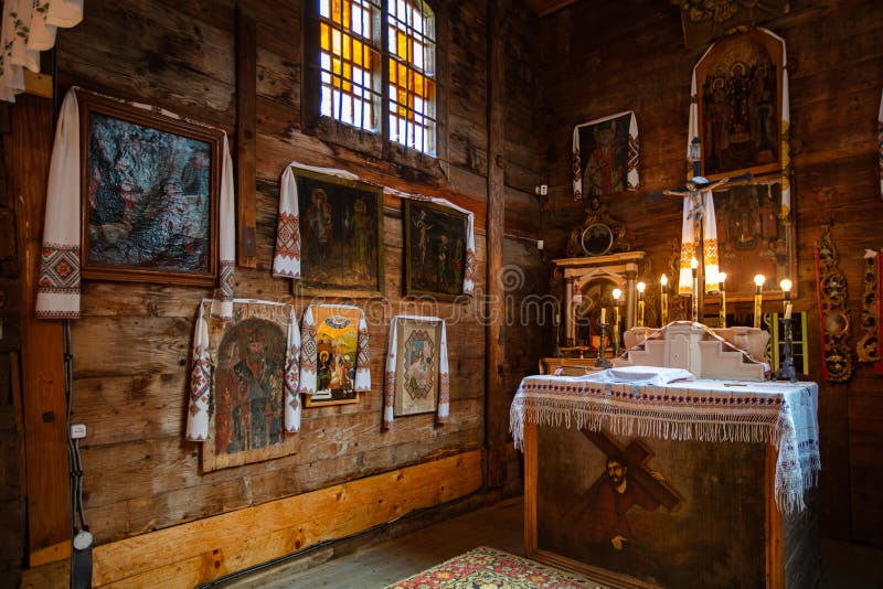 Interior of Ancient Wooden Church Editorial Photo - Image of building ...