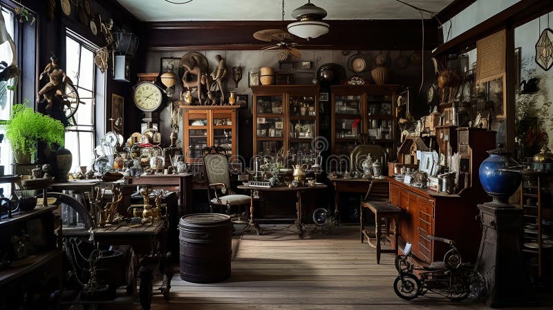 Interior of an Antique Store with Old Vintage Classical Objects and ...