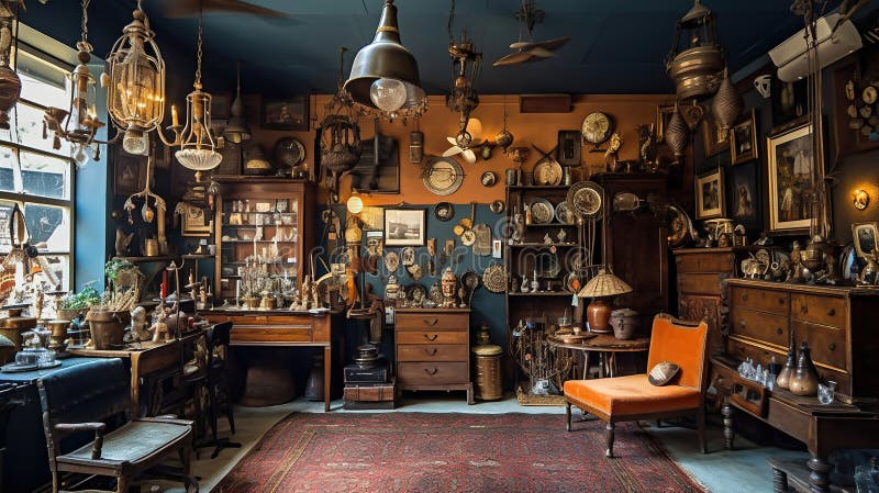 Interior of an Antique Store with Old Vintage Classical Objects and ...