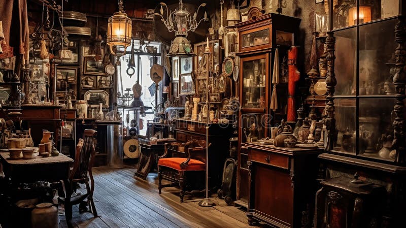 Interior of an Antique Store with Old Vintage Classical Objects and ...