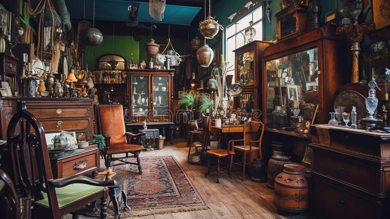 Interior of an Antique Store with Old Vintage Classical Objects and ...