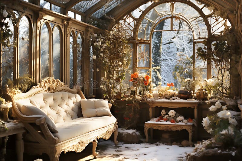 Interior in Antique Style with Winter Views. Generative AI Stock ...