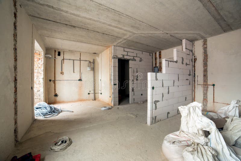 Interior of an Apartment Room with Bare Walls and Ceiling Under ...