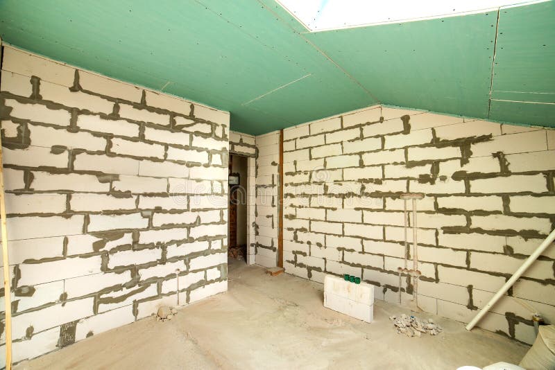 Interior of an Apartment Room with Bare Walls and Ceiling Under ...