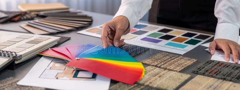 Interior Architect Designer at Table Choosing Color Sample. Insight ...