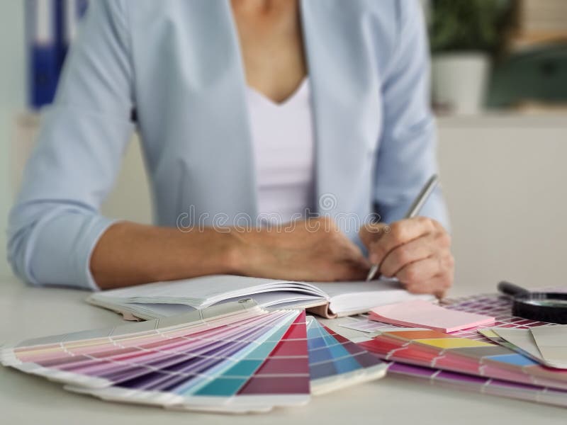Interior Architect Designer at Workstation Table Choosing Various Color ...