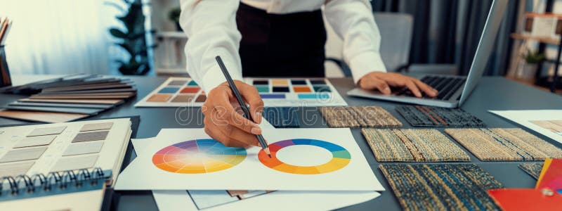 Interior Architect Designer at Table Choosing Color Sample. Insight ...