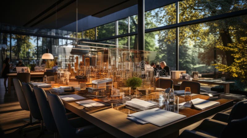 Interior Architect Model of Modern Restaurant with Glass Walls and ...