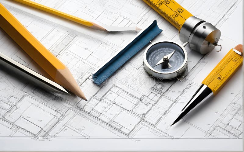 Interior Architecture Plan with Essential Work Tools Stock Illustration - Illustration of blue ...