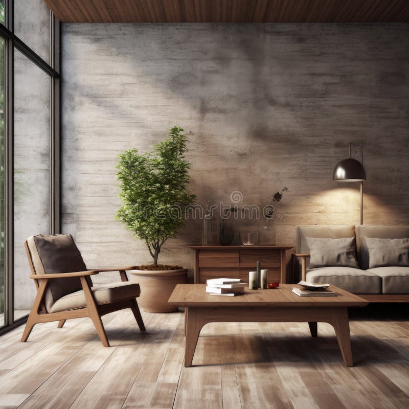 Interior with Armchair and Wooden Coffee Tables 3d Rendering Stock ...