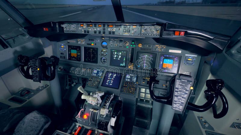 Interior of a Functioning Cockpit of an Airplane. Empty Cockpit of an ...