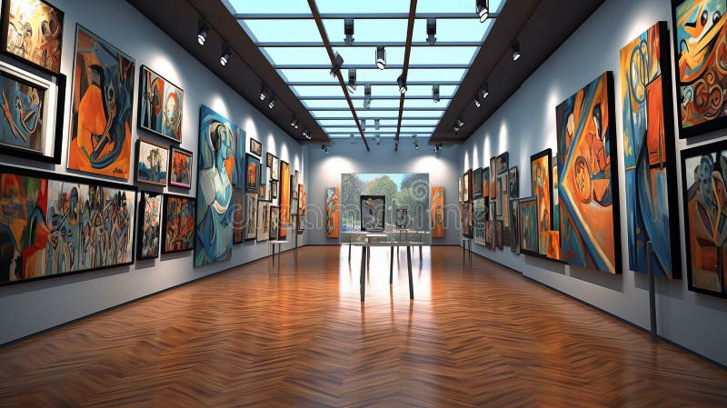 Interior of Art Work Museum. Generative AI Stock Illustration ...