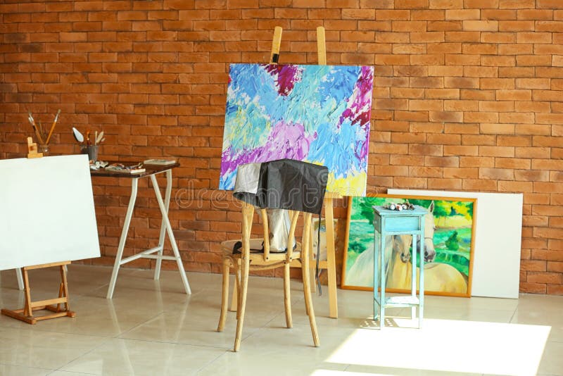 Interior of Artist S Workshop Stock Image - Image of painting, paints ...