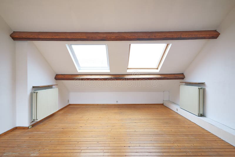 Interior Attic Windows and Hardwood Floor Stock Photo - Image of decor ...